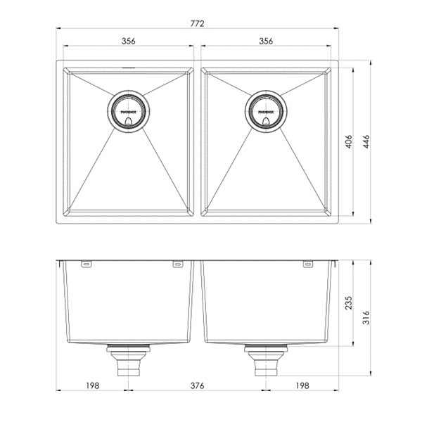 Phoenix – 4000 Series – 310-2002-51 – Double Bowl Sink – Stainless ...